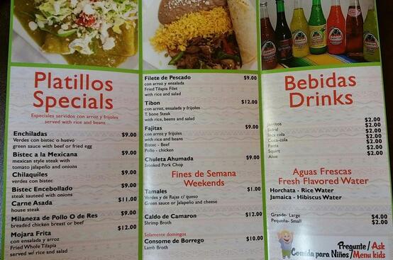 Menu at La Mixteca restaurant, Butler, 110 Main St