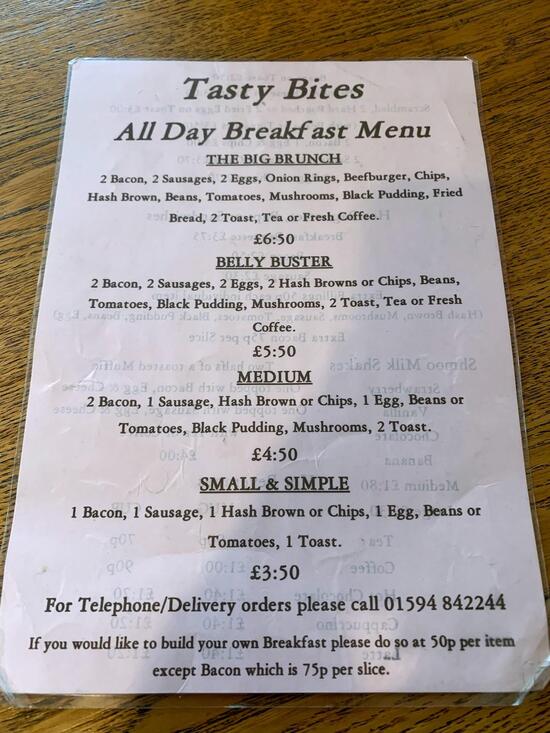 Menu at Tasty Bites cafe, Lydney