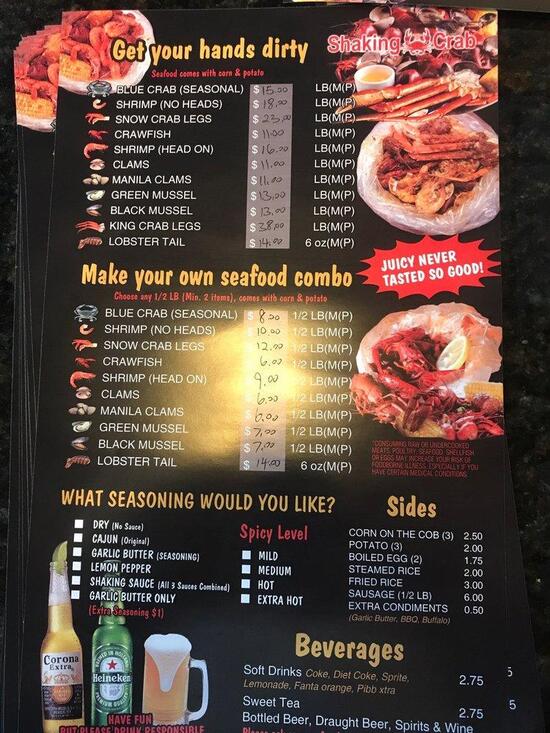 Menu at Shaking Crab desserts, Indianapolis