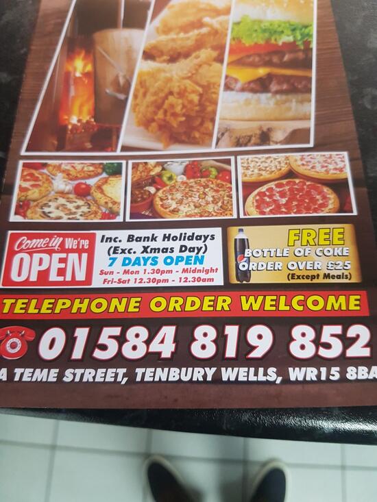 Menu at Efes Kebab restaurant, Tenbury Wells