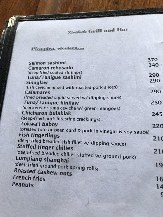 Menu at Kinabuchs Grill and Bar, Puerto Princesa