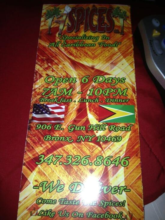 Menu at Seven Spices restaurant, Mount Vernon, 906 E Gun Hill Rd