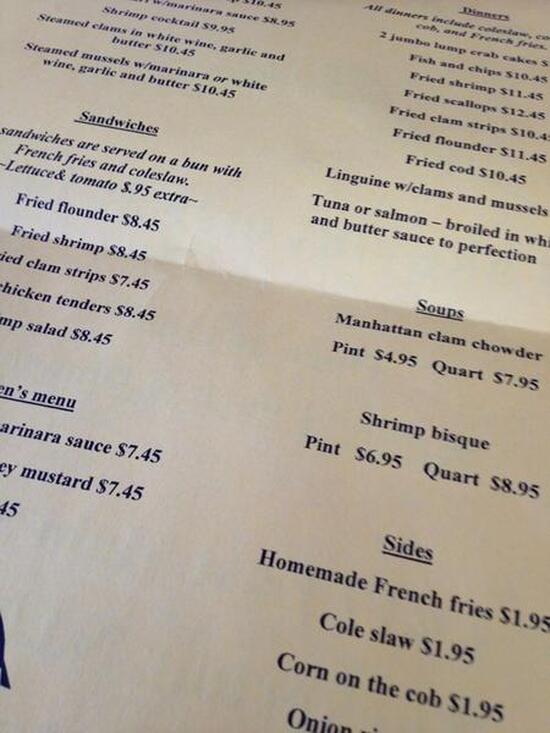 Menu at Joes Fish Fry restaurant, Tuckerton