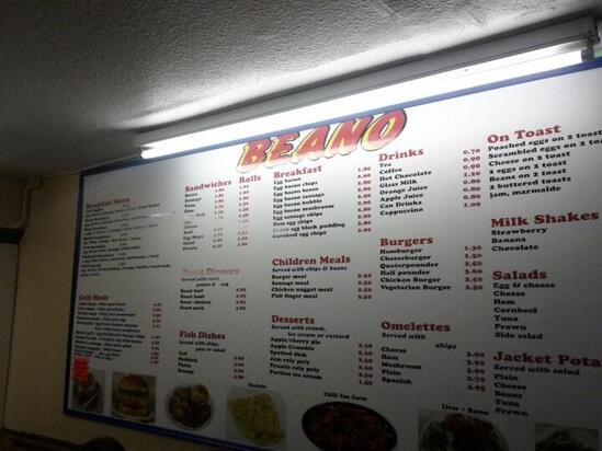 Menu at The Beano Cafe, Canterbury