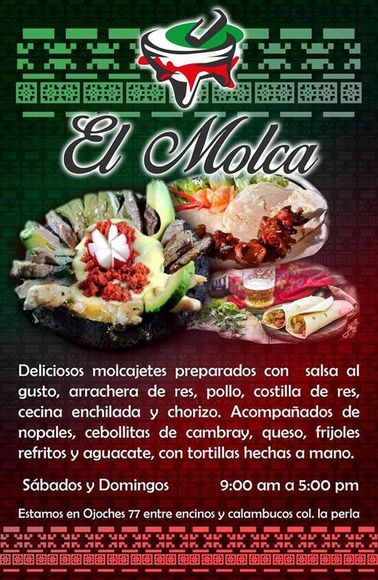 Carta del restaurante El Molca, Nezahualcóyotl