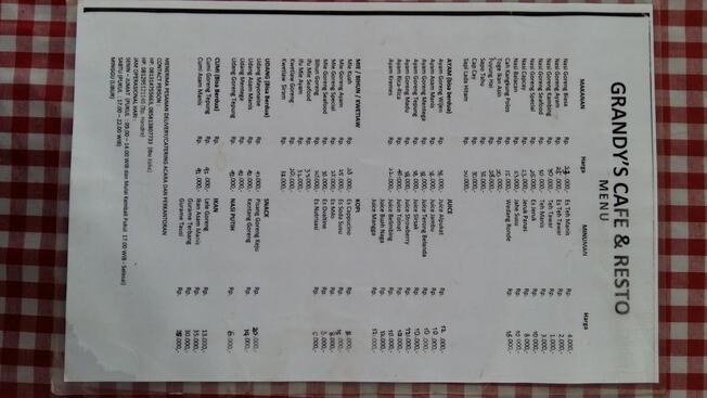 Menu at Grandy's Cafe & Resto, Central Jakarta