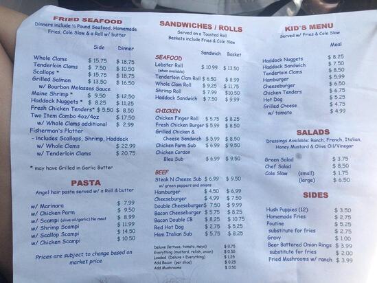 Menu at The Rusty Crab restaurant, Mars Hill