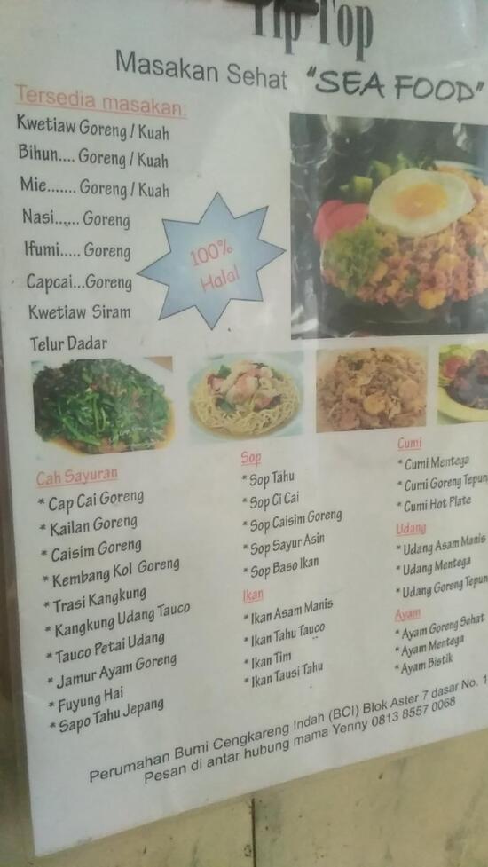 Menu at Rumah Makan Tip Top restaurant, West Jakarta