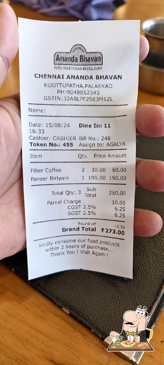 Menu at Chennai Ananda Bhavan, Palakkad