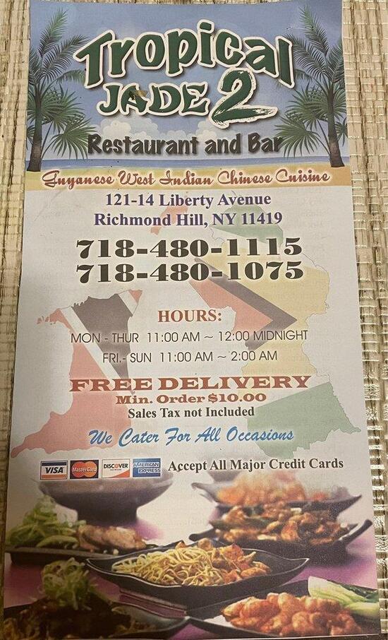 Menu at Tropical Jade 2 pub & bar, New York City