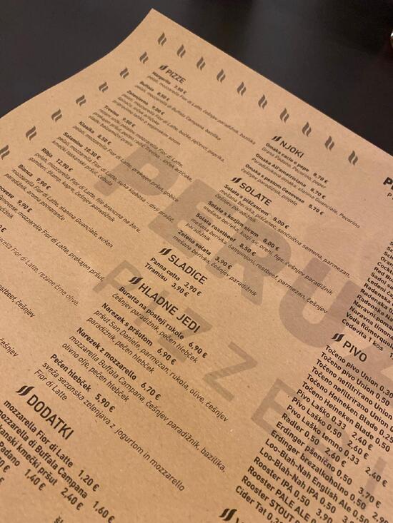 Menu at Pizzeria Peruzza, Ljubljana