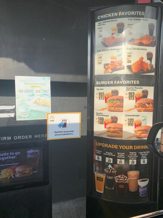 Menu at McDonald's restaurant, Lipa, Petron Service Station