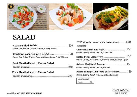 Menu at Hops Addict pub & bar, Rayong