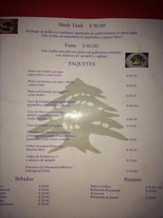 Carta del restaurante Falafel Express, Santiago del Querétaro