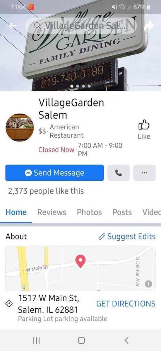 Menu at Village Garden Family Restaurant, Salem, W Main St