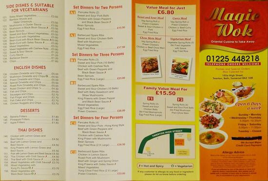 Menu at Magic Wok fast food, Bath, 105A High St