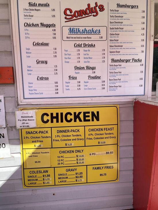 Menu at Sandy's Old Fashion Hamburger Stand restaurant, Prince George