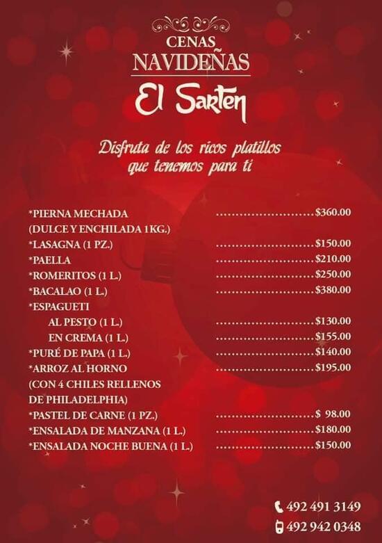 Menu at El Sartén Desayunador restaurant, Zacatecas