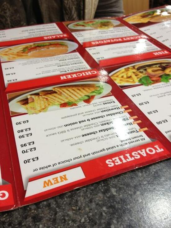 Menu at Wimpy restaurant, Clacton-on-Sea