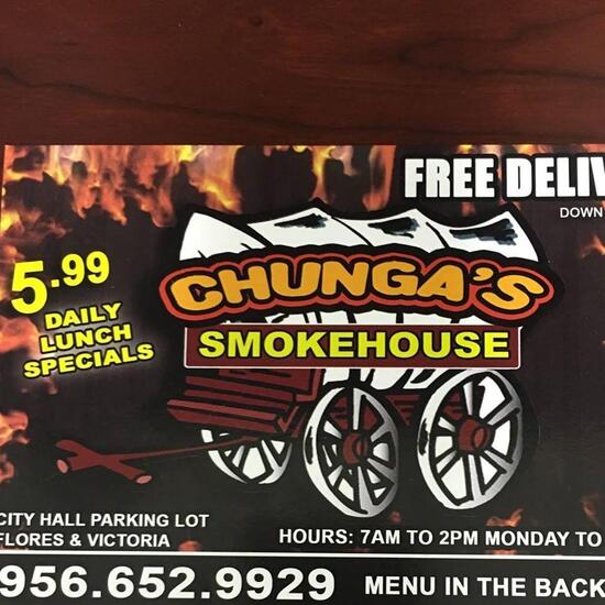 Menu at Chunga's Smokehouse restaurant, Laredo