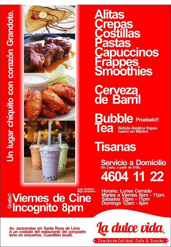 Menu at La Dulce Vida Izcalli, Cuautitlán Izcalli