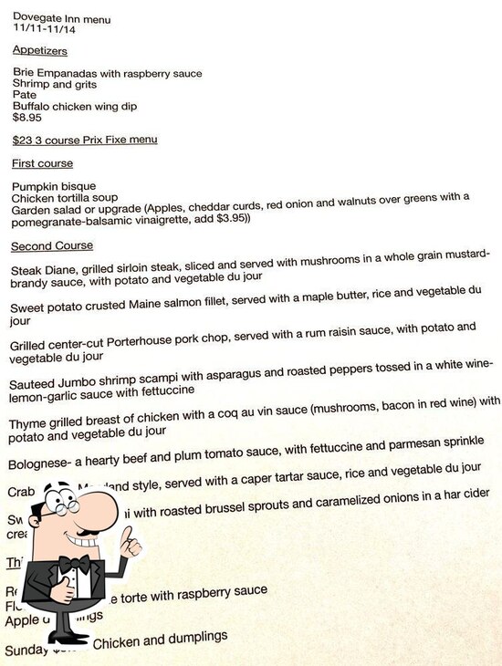 Menu at kitchen at the Dovegate Inn restaurant, Schuylerville