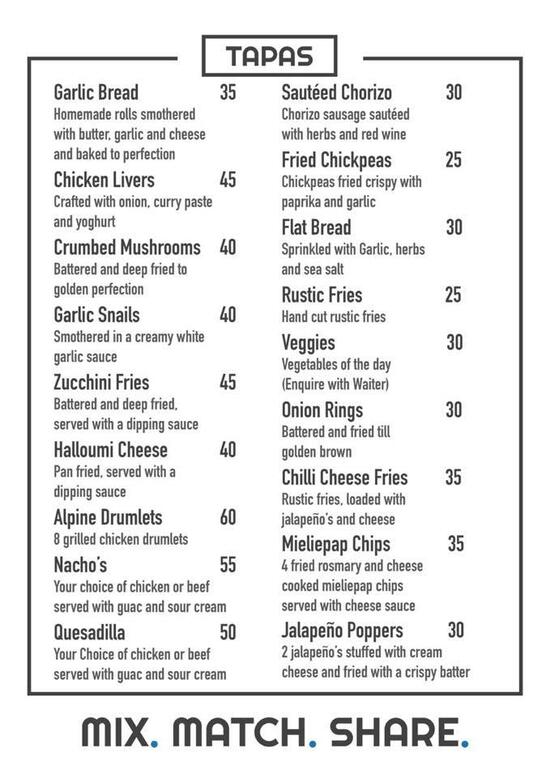 Menu at Bistro @ Alpine restaurant, Maclear