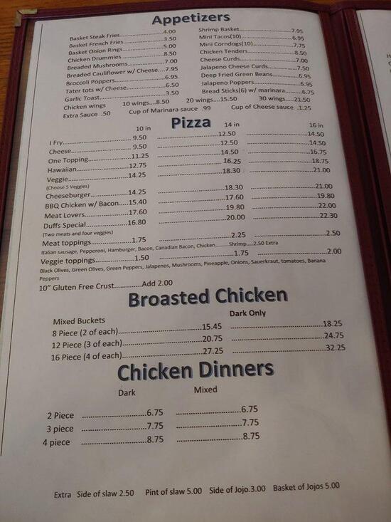 Menu at Duff's Tavern on Main pub & bar, Vermillion