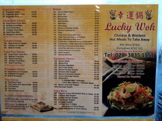 Menu at Lucky Wok restaurant, Craigavon