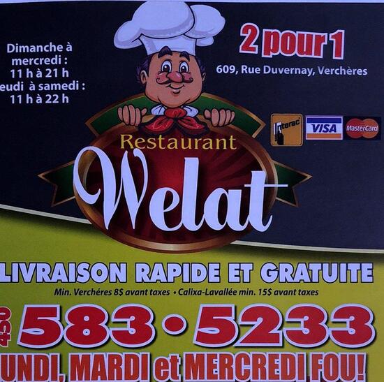 Menu au Pizza Welat - Verchères pizzeria, Canada
