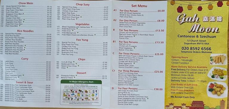 Gah Moon House, Dagenham - Restaurant menu, prices and reviews