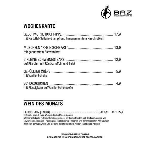 Speisekarte von BAZ restaurant, Düsseldorf