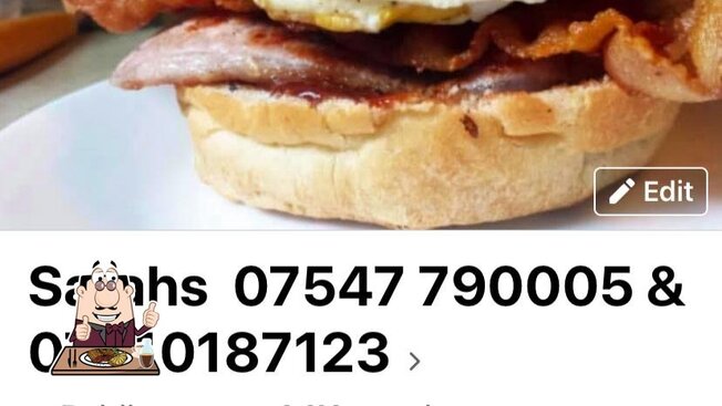 Menu at Sarah's Butty Van fast food, Atherstone