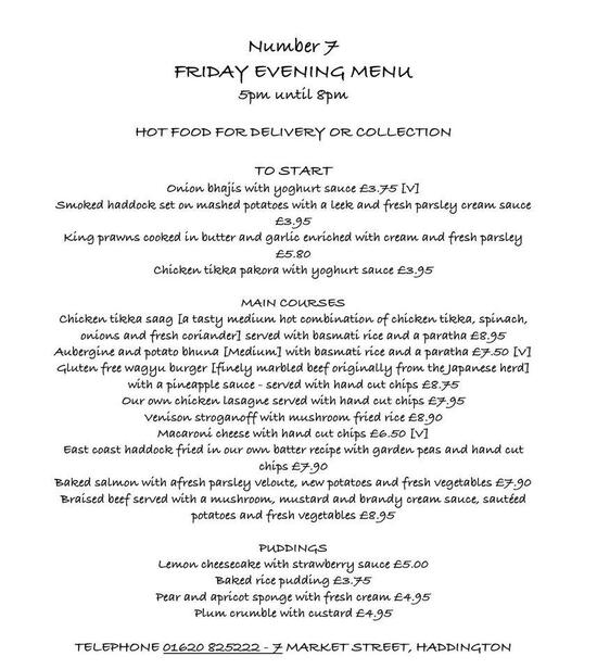 Number 7 in Haddington - Restaurant menu and reviews