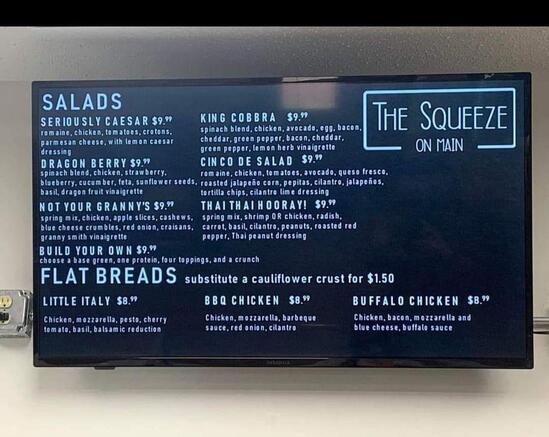 Menu at The Squeeze On Main pub & bar, Ontonagon