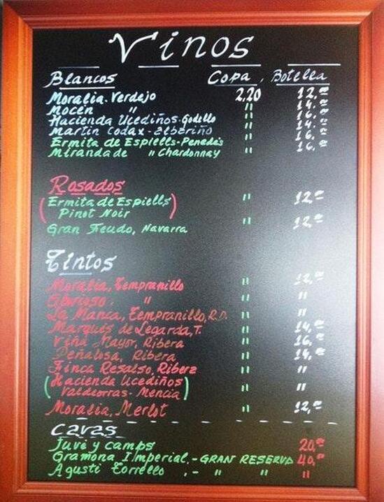 Menu at Esquina Ibérica pub & bar, Madrid