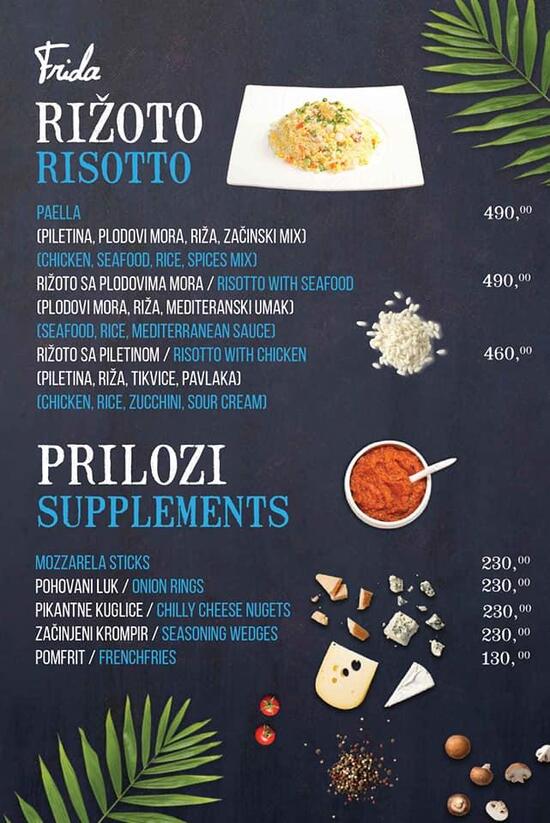 Menu at FRIDA sugar art & tapas Bar, Kikinda