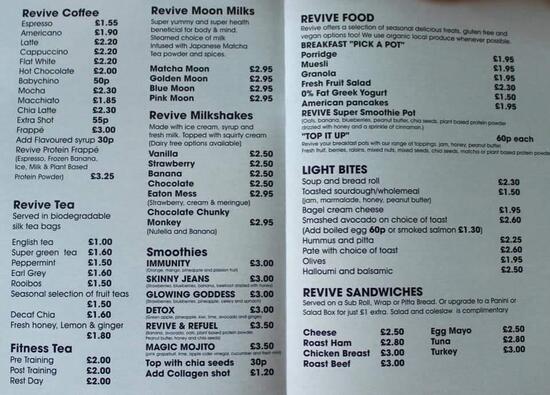 Menu at Revive Delibar, Oldham