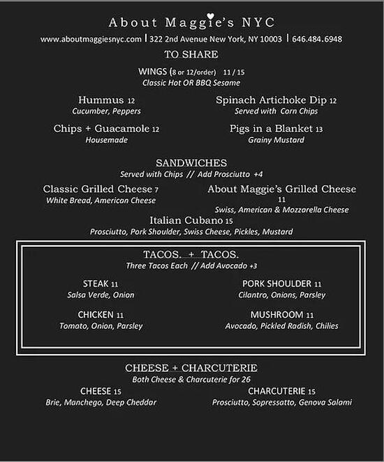 Menu at About Maggie's pub & bar, New York City