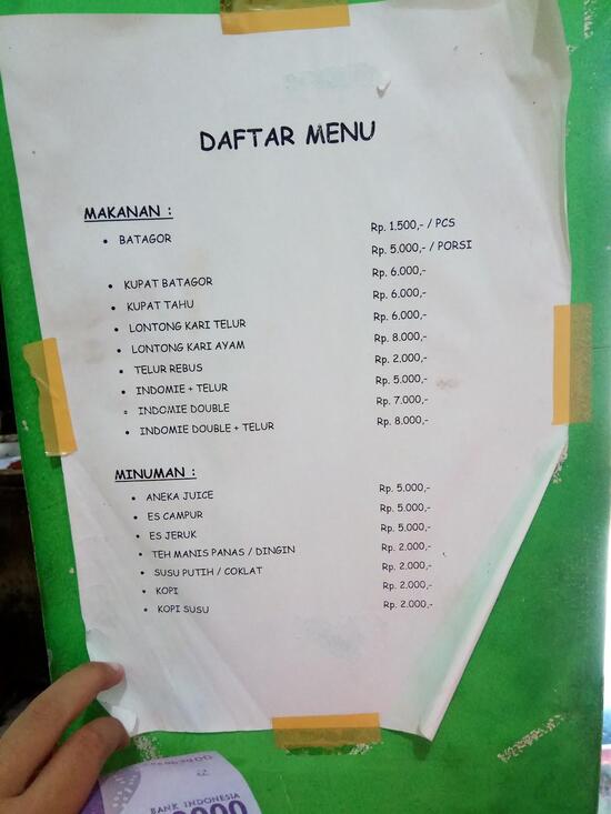 Menu at Warung Indah restaurant, Bandung