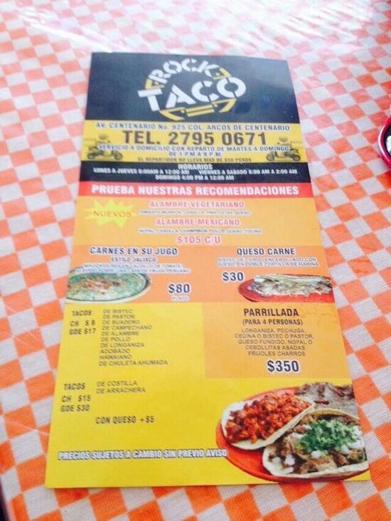 Menu at Rock Taco restaurant, Ciudad López Mateos, Av Centenario 925