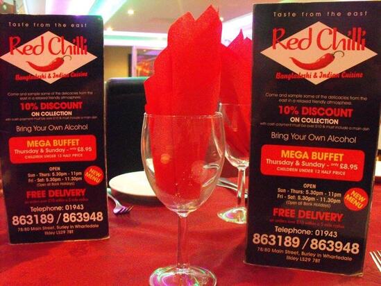 Menu at Red Chilli Restaurant, Ilkley