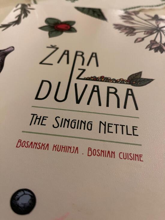 Menu at The Singing Nettle restaurant, Sarajevo