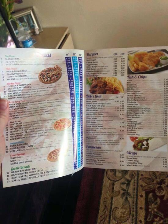 Menu at Rob's Fish Bar felling, Gateshead