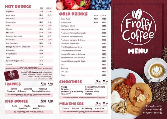 Menu at Froffy Coffee cafe, Dursley