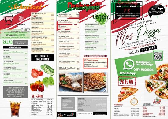 Menu at Mo's Pizza, Kleve