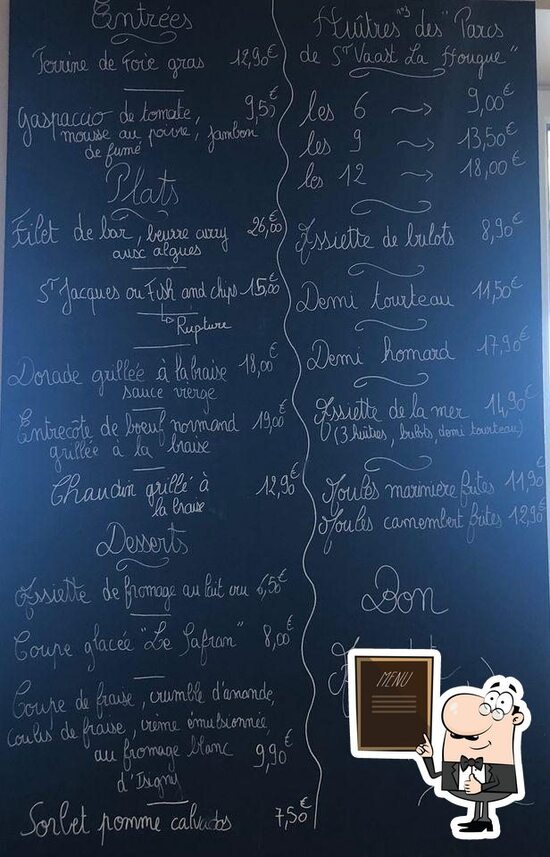 Menu at Le safran restaurant, Barfleur