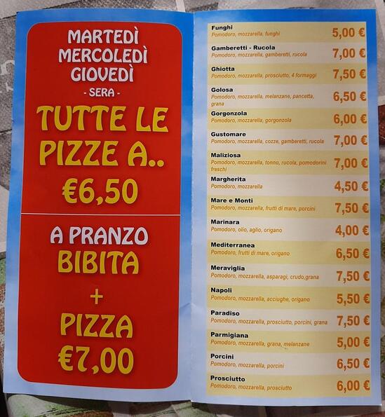Menu da Pizzeria Il Sole, Romano di Lombardia