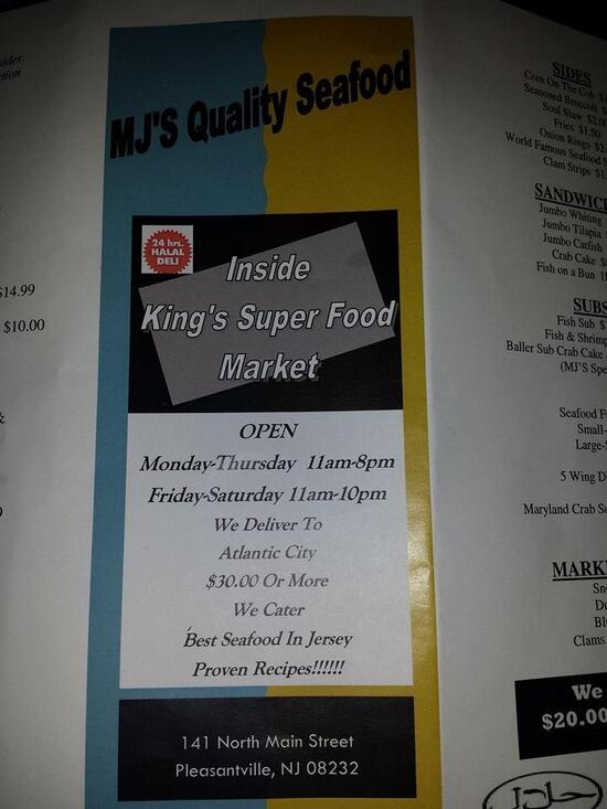 Menu at MJ Quality Seafood restaurant, Pleasantville