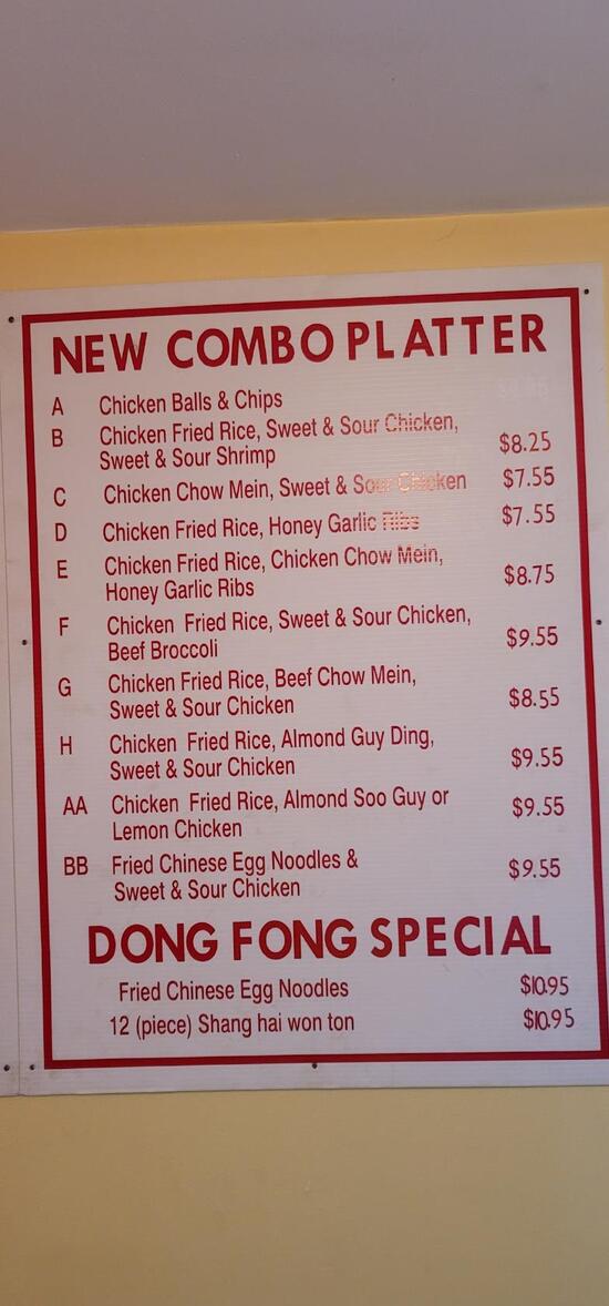 Menu at Dong Fong Restaurant, St. John's